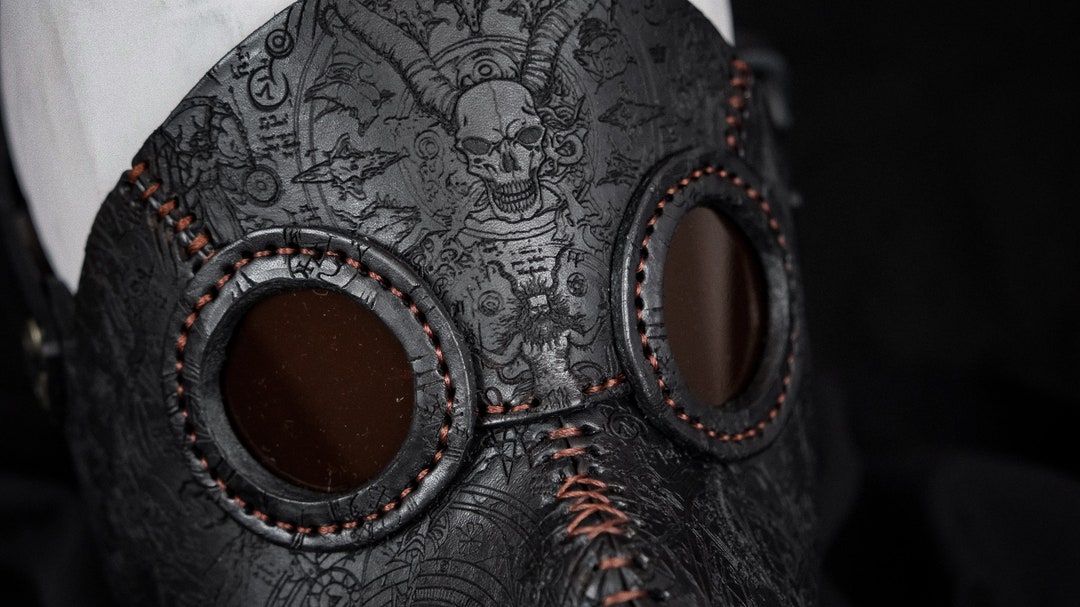 Satanic Plague Doctor Short Mask, Leather Black Bird Mask, Horror Mask ...