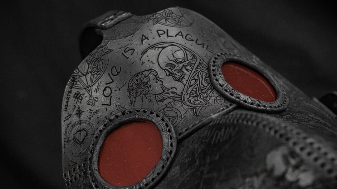 Cursed Love Plague Doctor Short Mask Leather Black Laser Engraving Bird ...