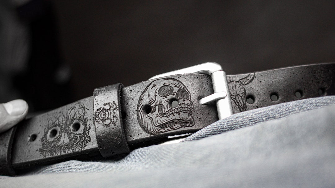 Black Skull Leather Belt, Designer Belt, Gothic Belt, Custom Leather ...