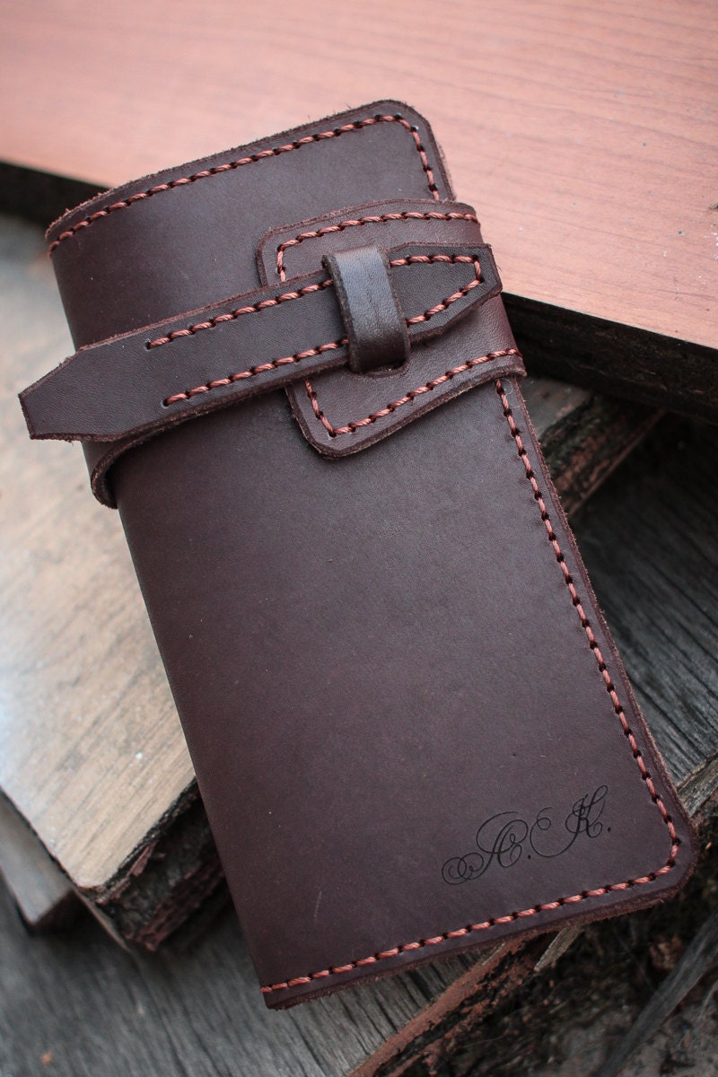 Wallet personalized Leather Card Wallet Long Wallet Brown | Etsy