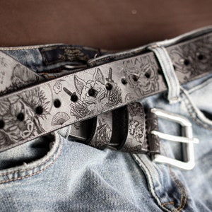 Black Japanese Style Leather Belt Engraving Belt Custom - Etsy