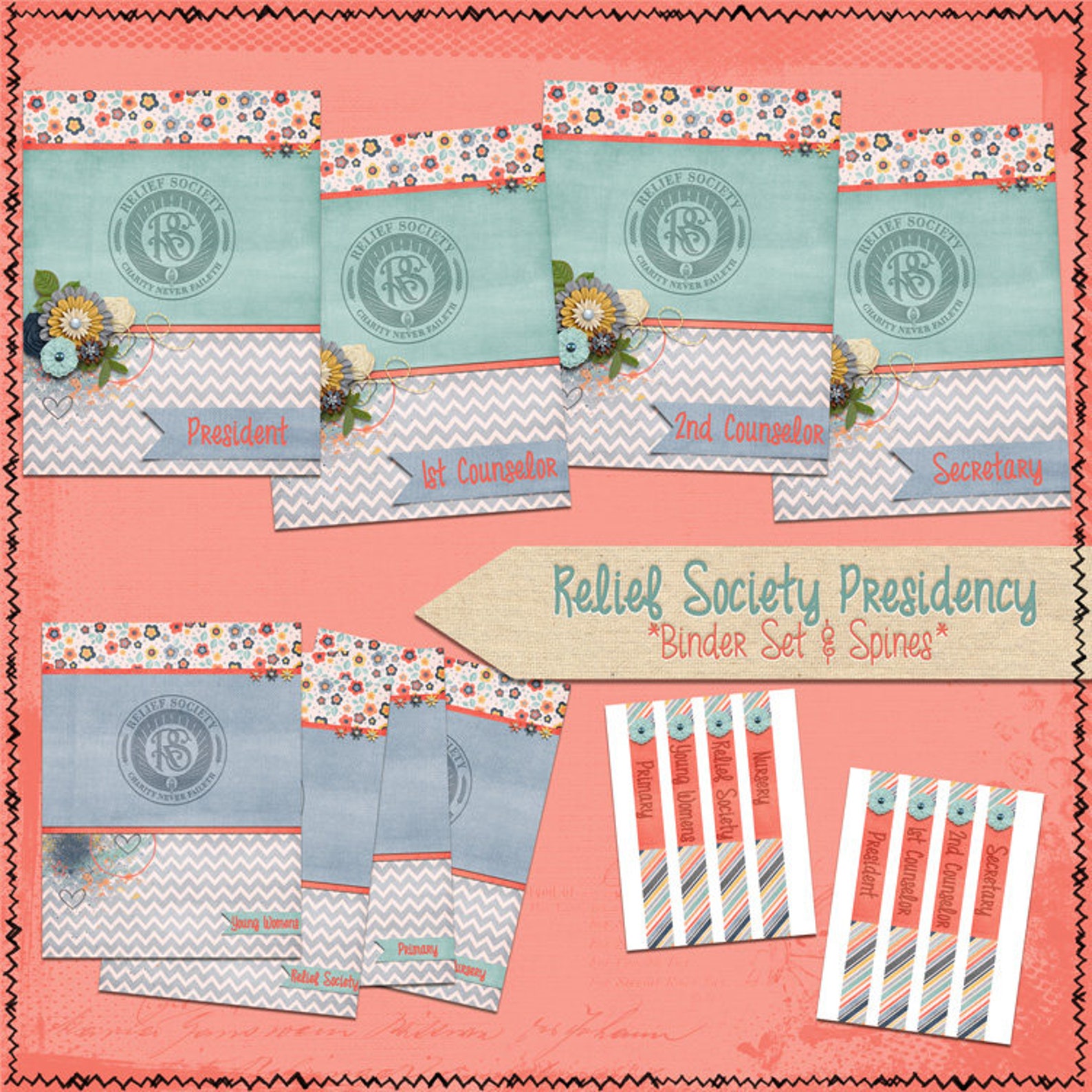 LDS Relief Society Presidency Binder Set & Spines - Etsy
