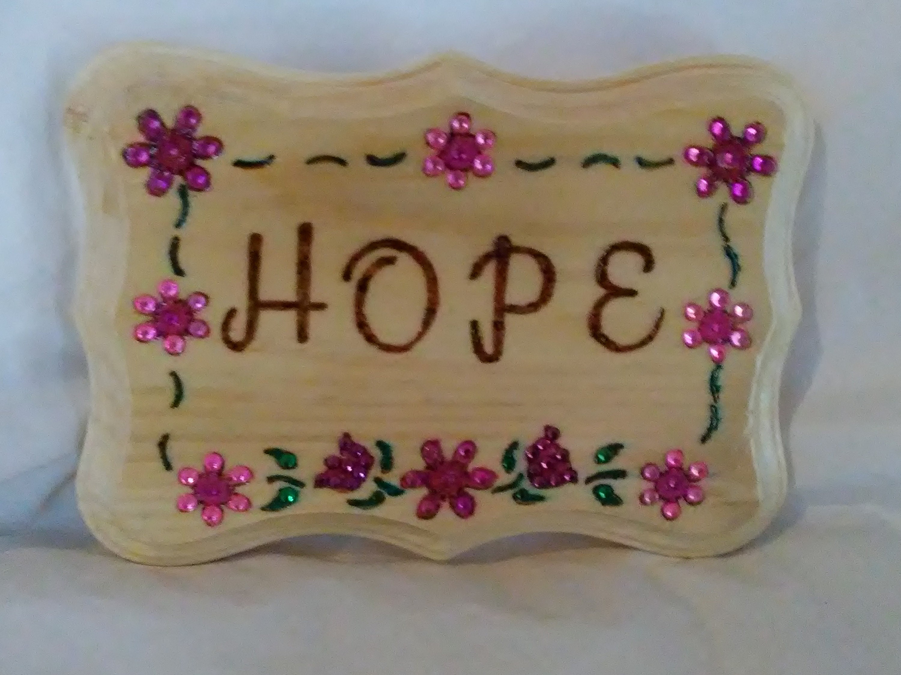 Hope Wood Burned Plaque With Inspirational Message, Decorated With Pink ...