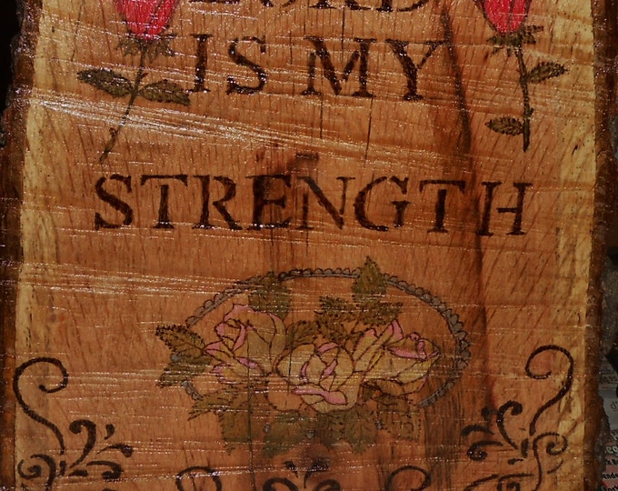 Pyrography Wood Burned Tree Trunk Wedge With Roses and the Joy - Etsy