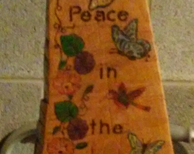 Pyrography Wood Burned Tree Trunk Slice Wedge Colorful Garden Art Peace ...