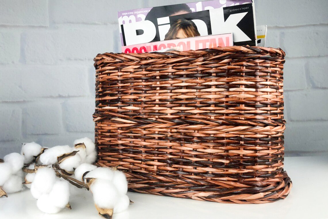 Oval Newspaper Basket Wicker Magazine Rack Paper Storage - Etsy