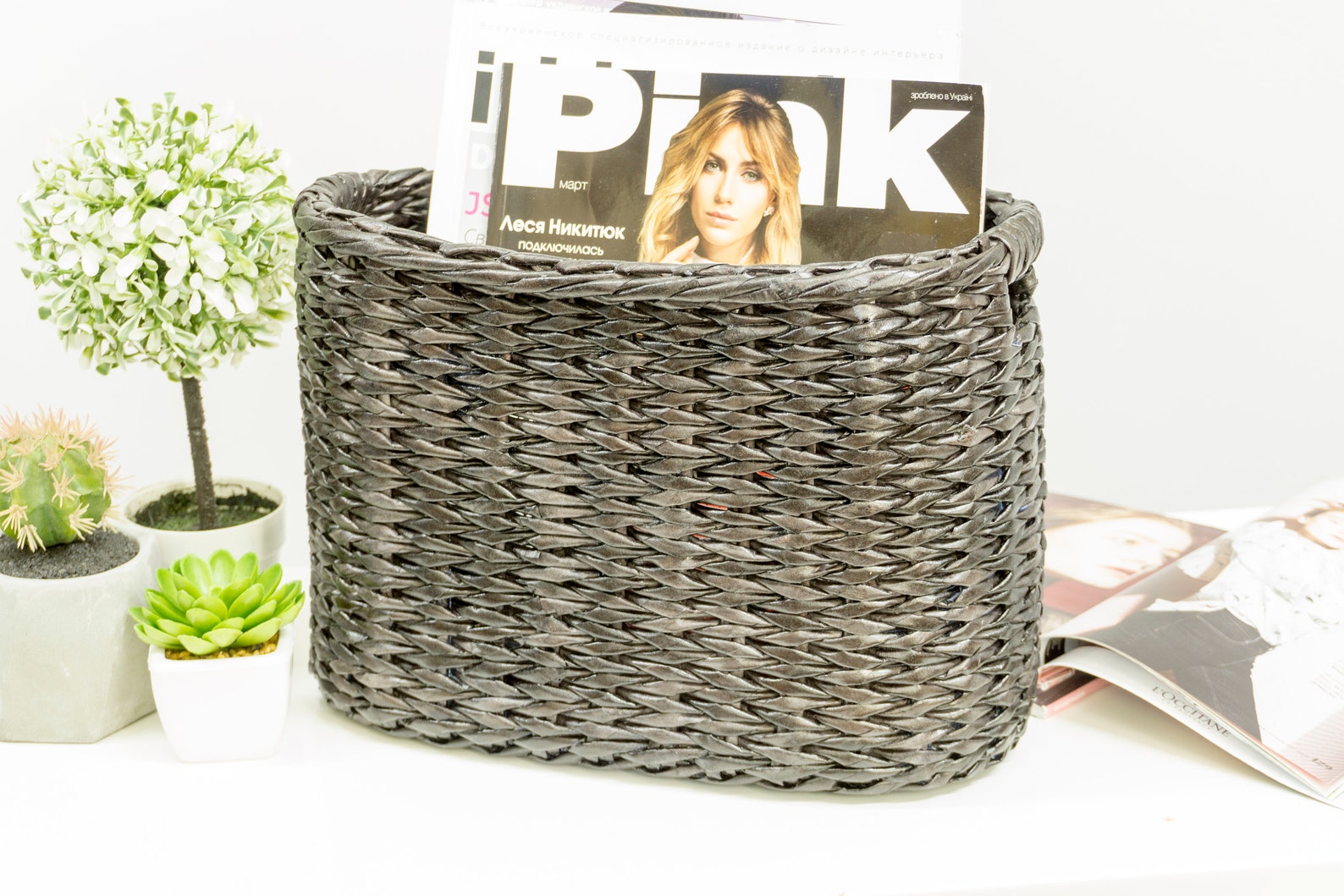 Magazine File Holder, Wicker Storage Basket Rack, Willow Basket for ...