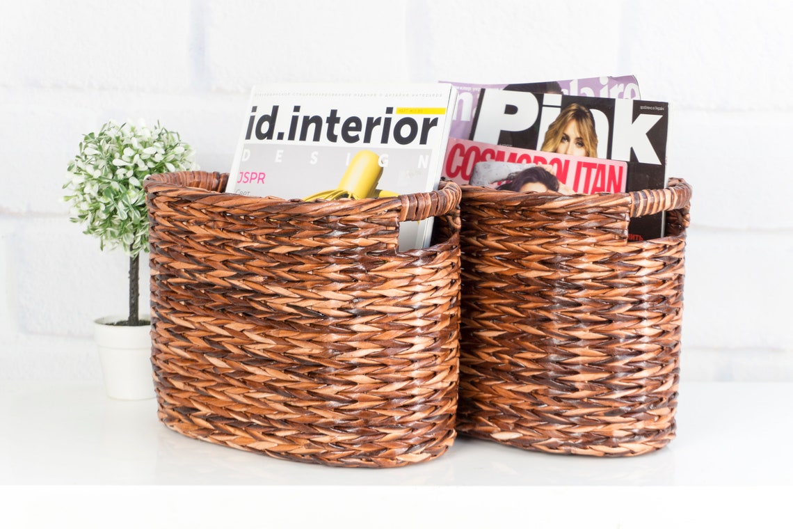 Magazine File Holder, Wicker Storage Basket Rack, Willow Basket for ...