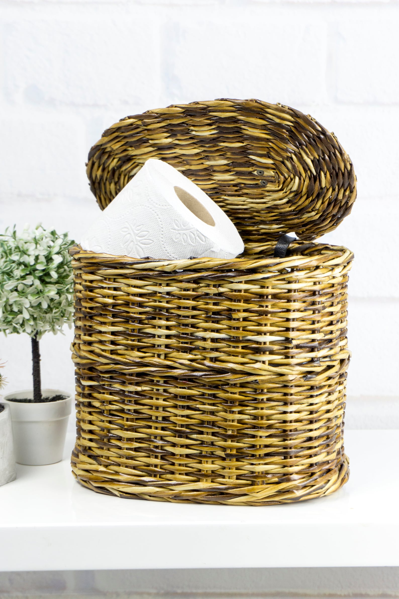 Toilet Roll Holder Storage, Wicker Basket With Lid, Toilet Paper Cover ...