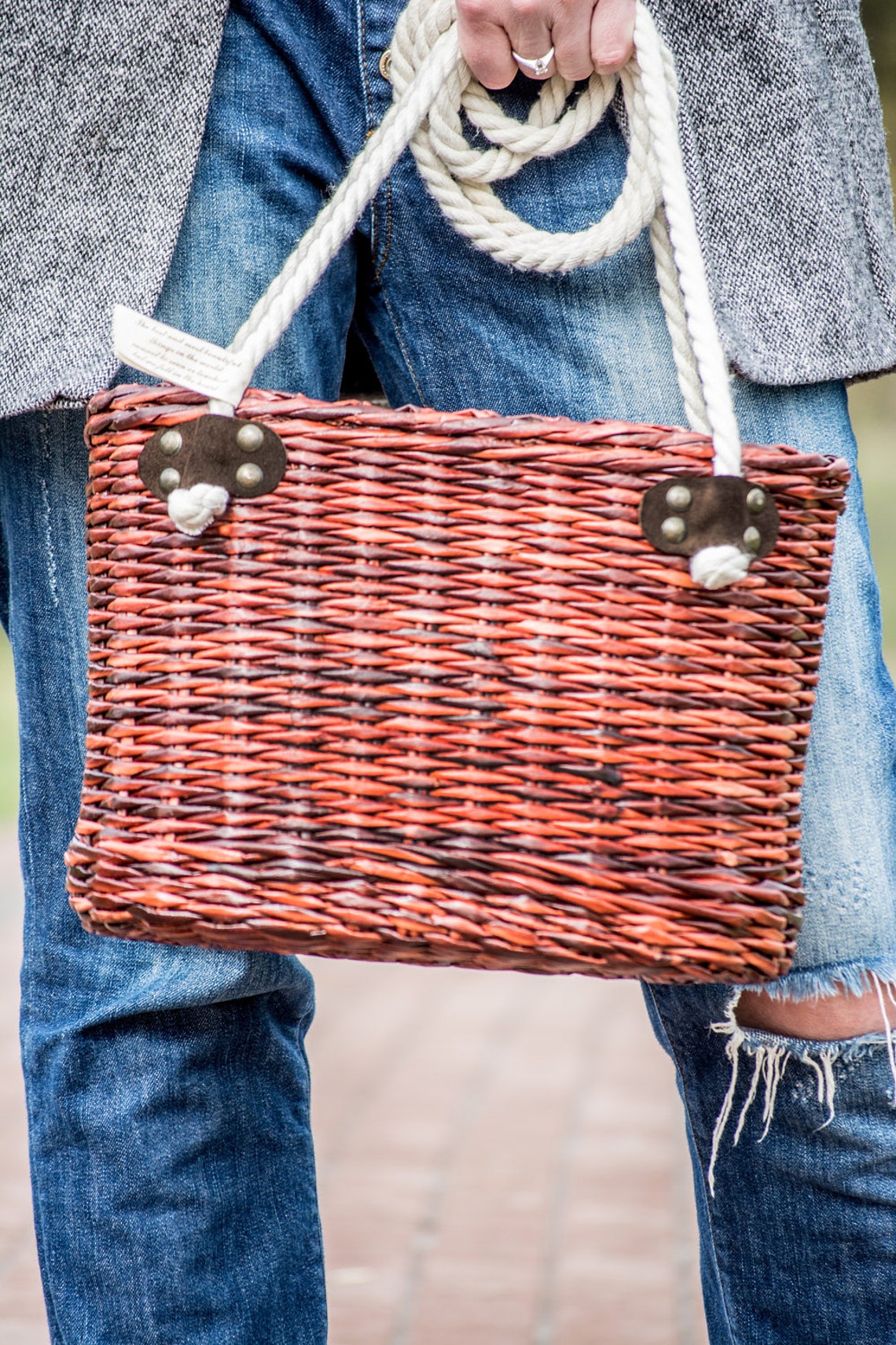 Shoulder Market Wicker Basket Bag Summer Picnic Handmade - Etsy
