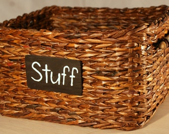 Large Rectangular Wicker Storage Basket With Label and Bamboo | Etsy