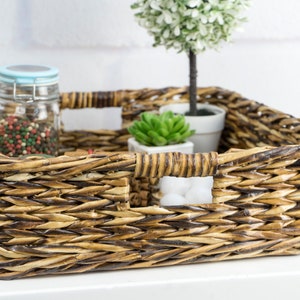 Hand Woven Coffee Table Large Tray, Rustic Square Wicker Basket Tray ...