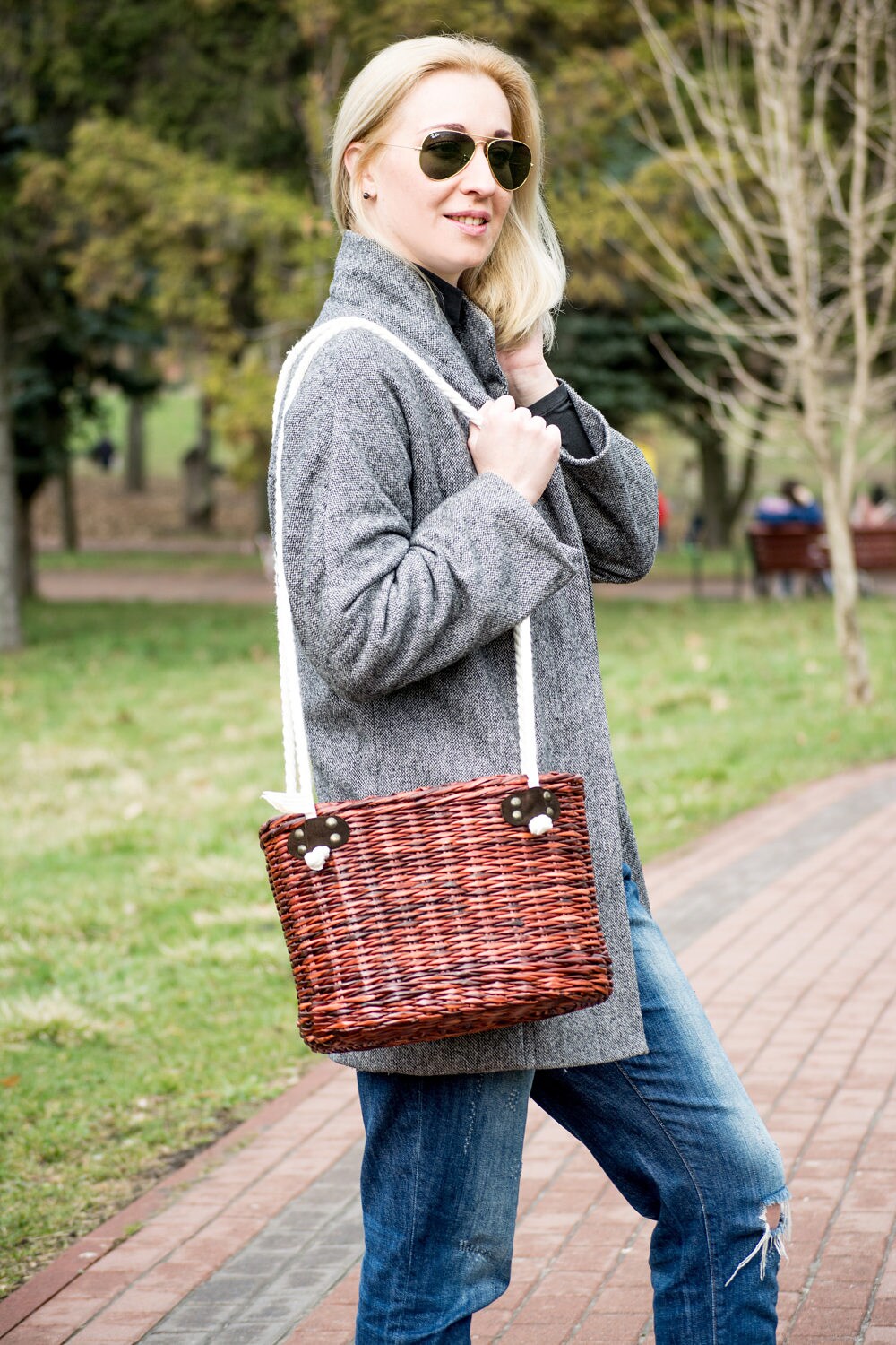 Shoulder Market Wicker Basket Bag Summer Picnic Handmade - Etsy