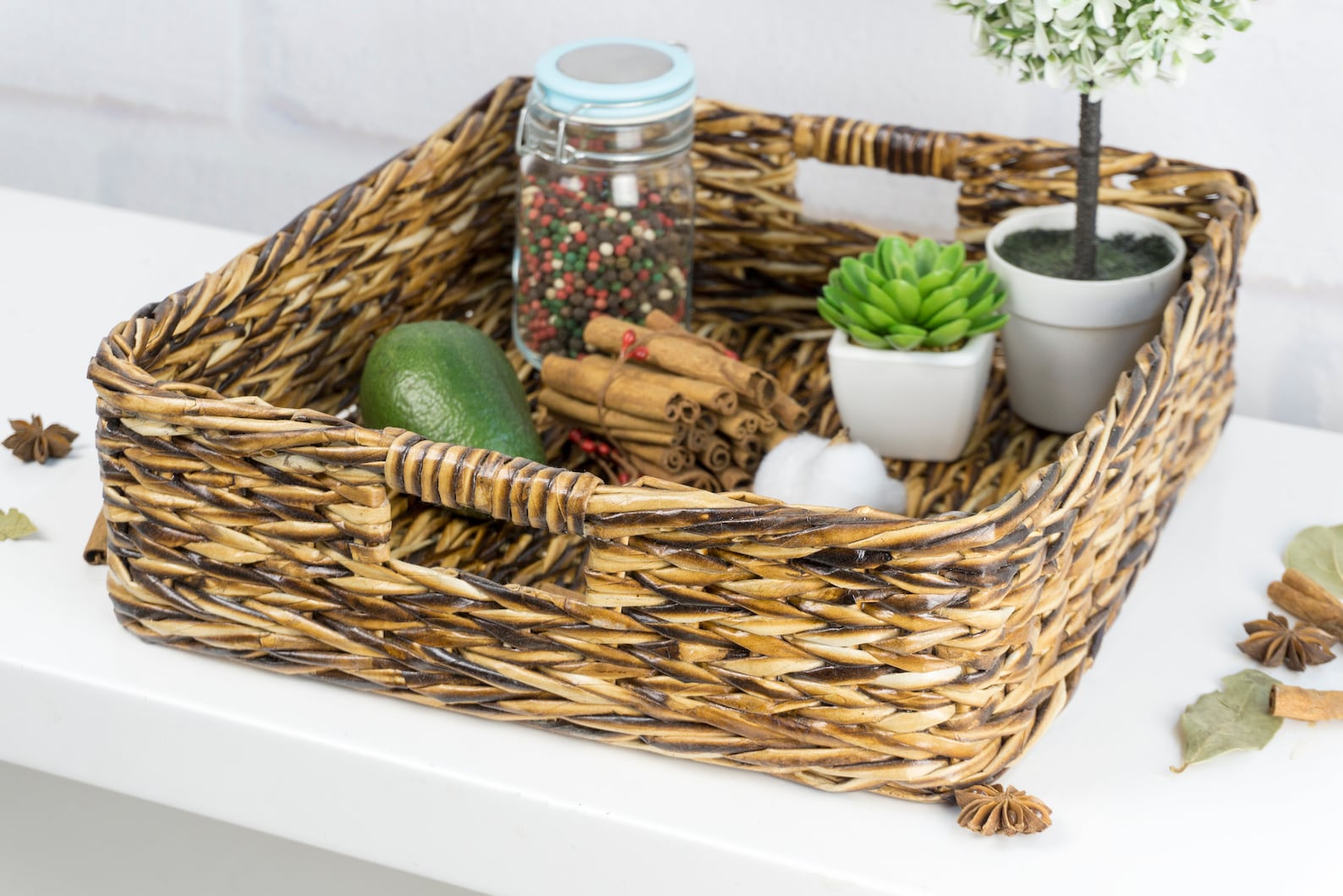 Hand Woven Coffee Table Large Tray, Rustic Square Wicker Basket Tray ...