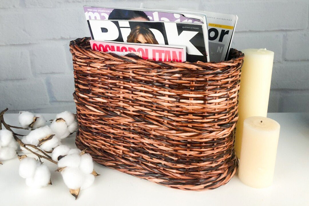 Oval Newspaper Basket, Wicker Magazine Rack, Paper Storage, Mail ...