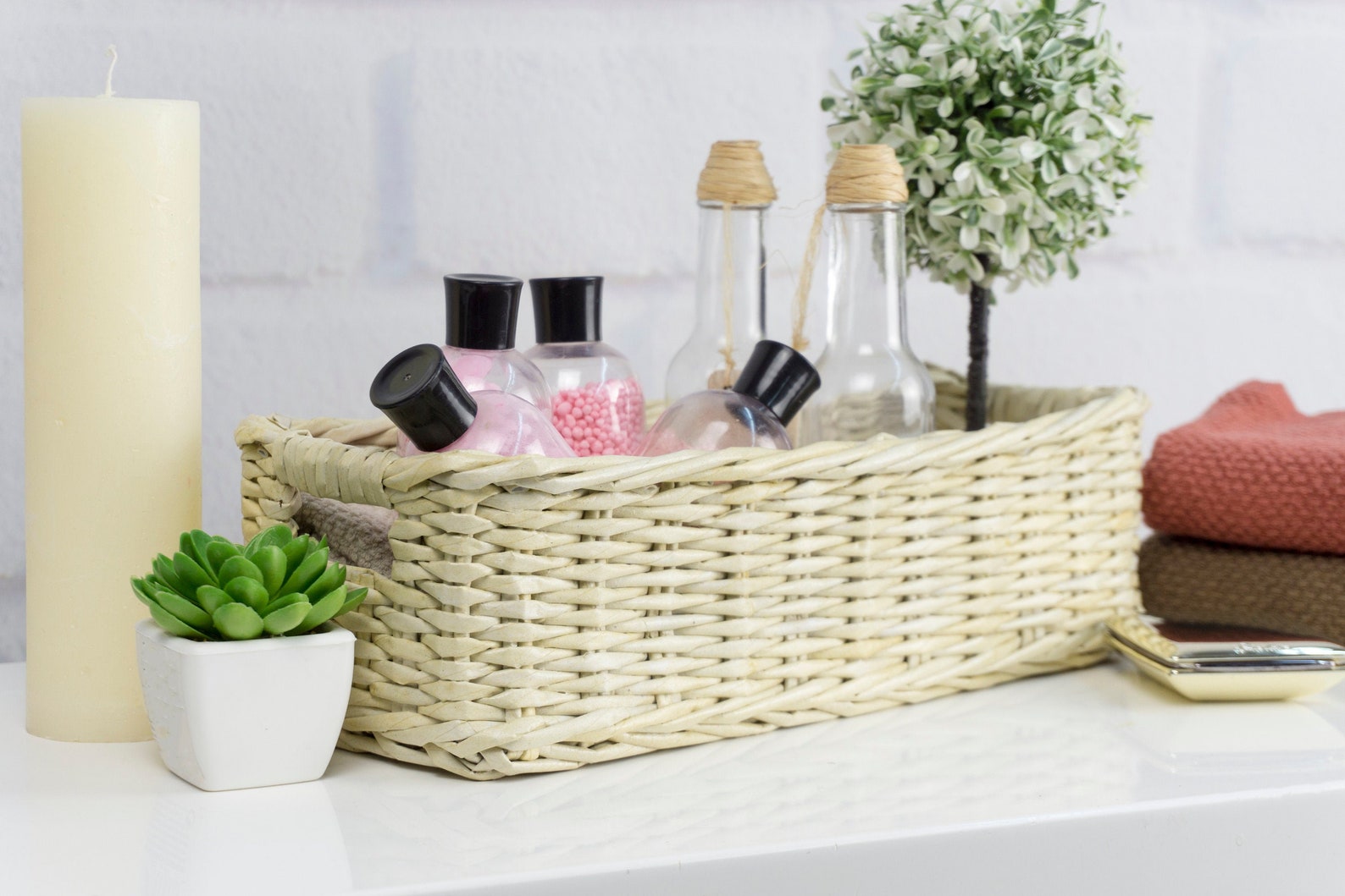 Vanity Decor Tray With Handles Bathroom Storage Wicker | Etsy