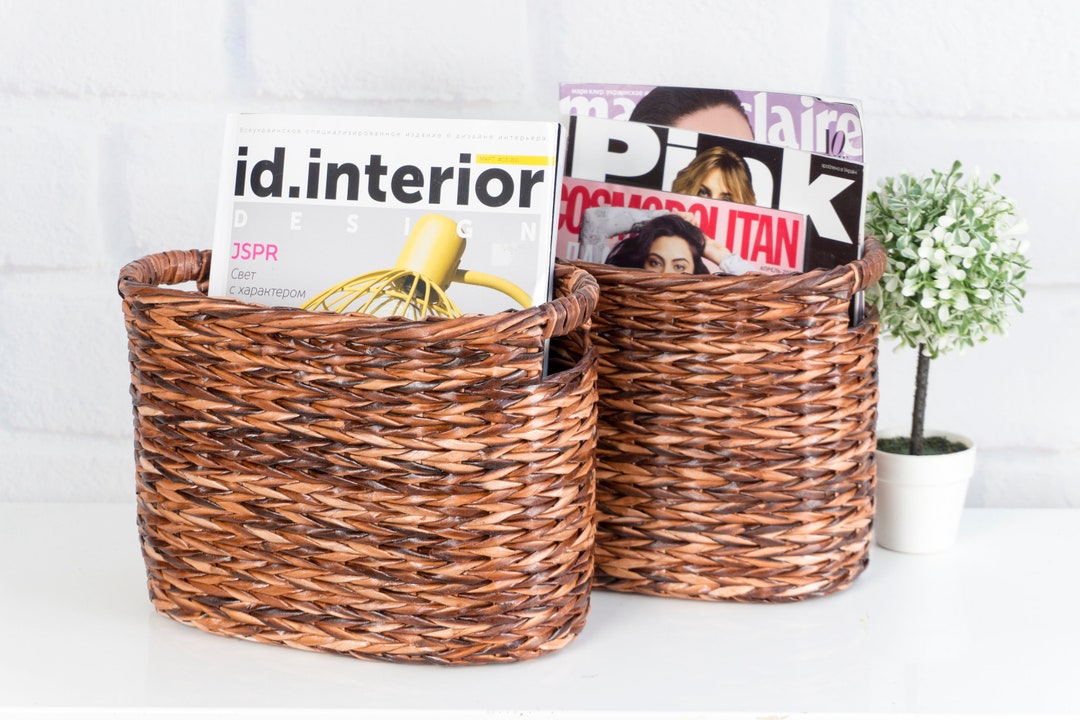 Magazine File Holder, Wicker Storage Basket Rack, Willow Basket for ...