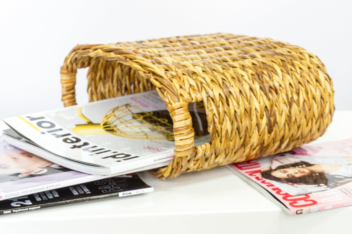 Magazine Holder, Wicker Magazine Rack, Oval Newspaper Basket, Paper ...