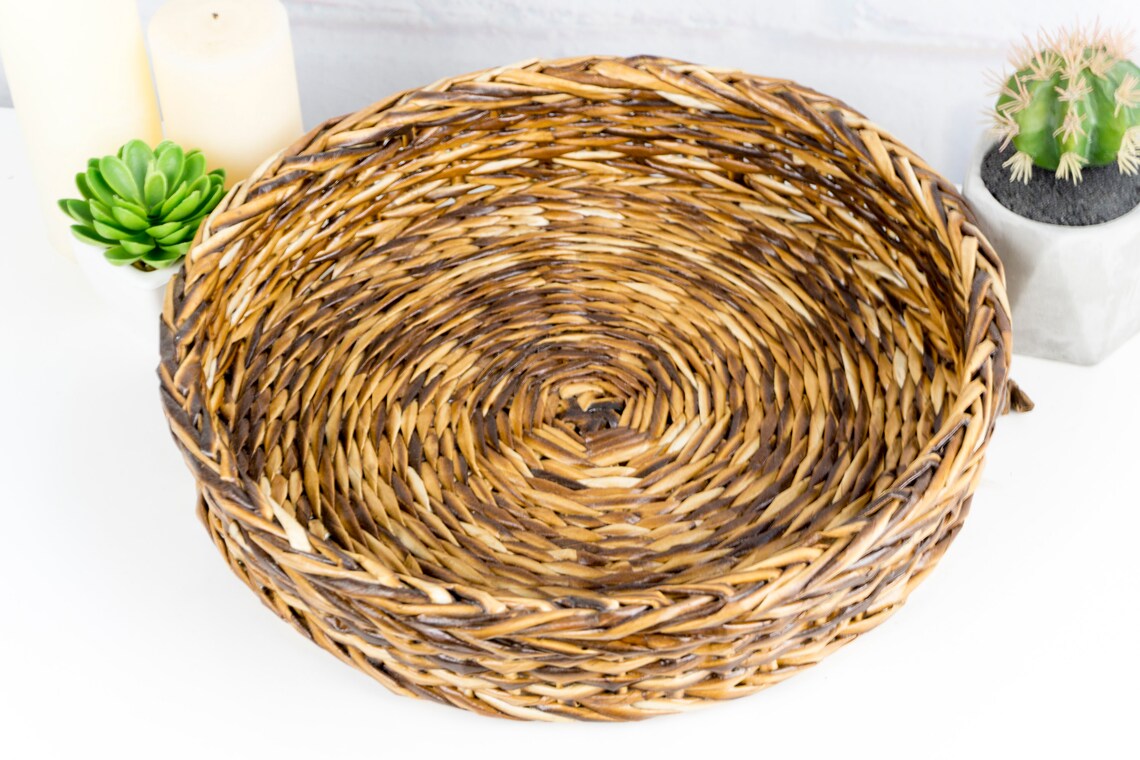 Round Wicker Tray for Centerpiece Serving Hand Woven Large | Etsy