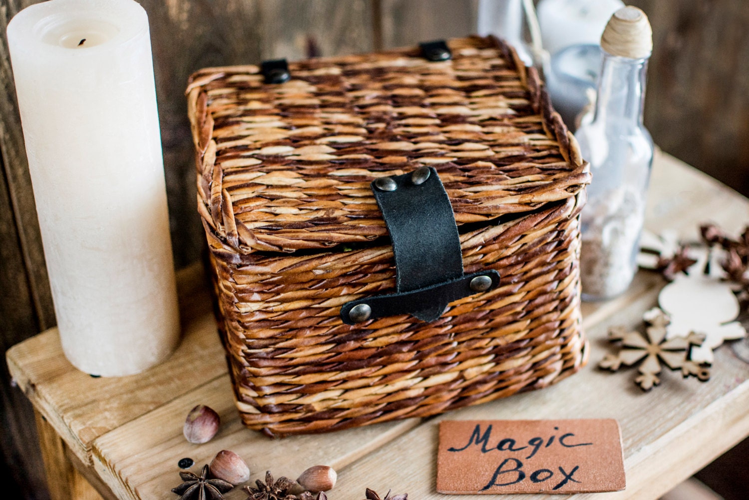 Catchall Box Wicker Small Square Storage Lidded Basket - Etsy