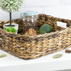 Hand Woven Coffee Table Large Tray, Rustic Square Wicker Basket Tray ...