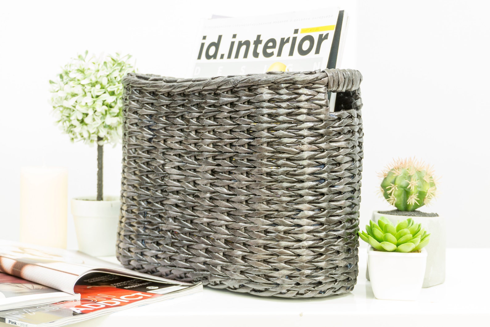 Wicker Magazine Rack, Oval Newspaper Basket, Paper Storage, Mail ...