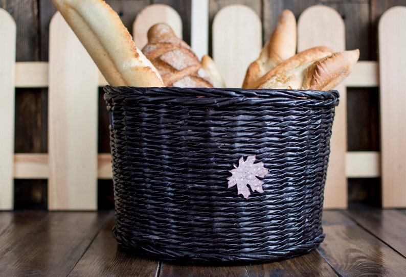 Black Round Wicker Storage Basket for Kitchen Display Basket - Etsy