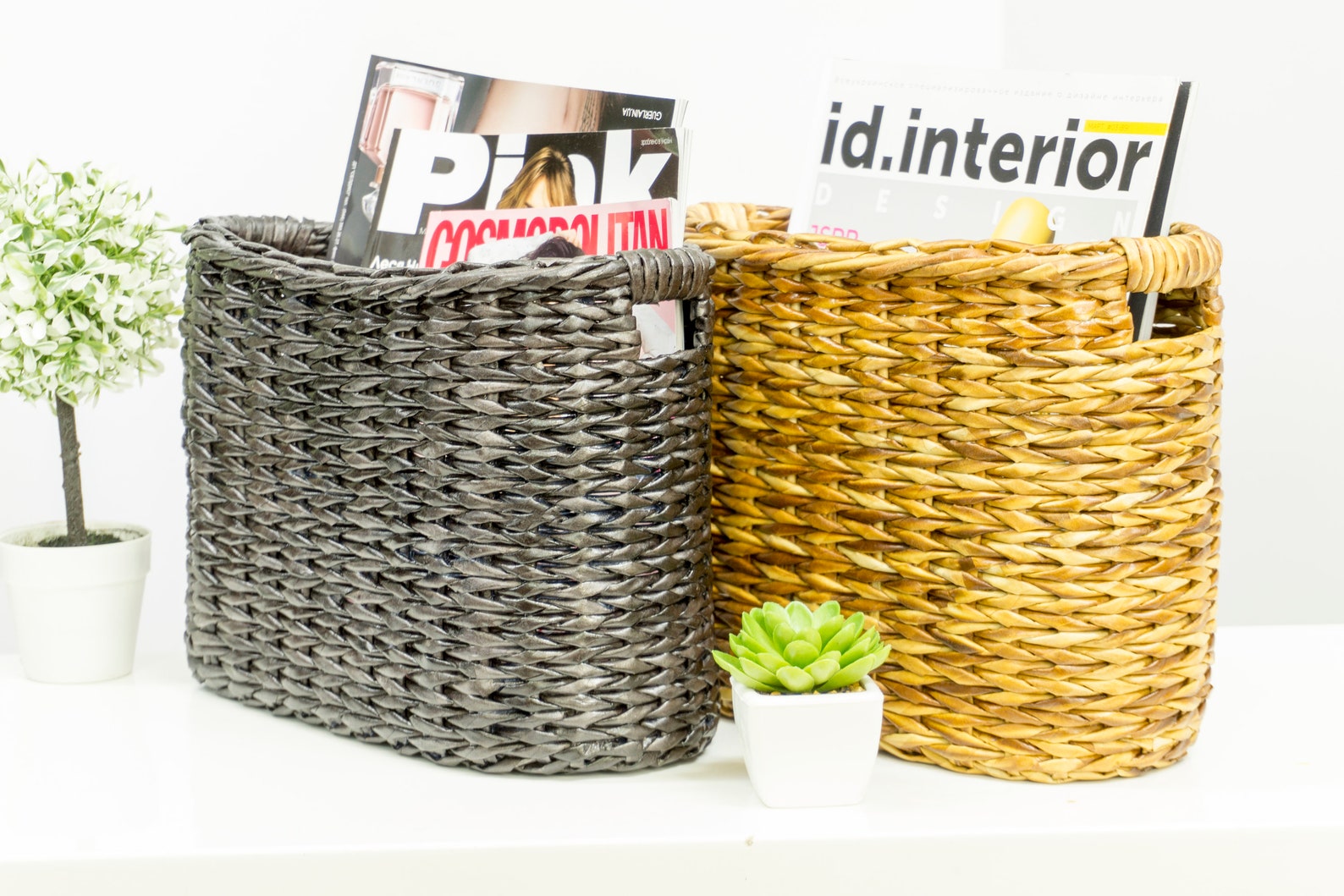 Wicker Magazine Rack, Oval Newspaper Basket, Paper Storage, Mail ...