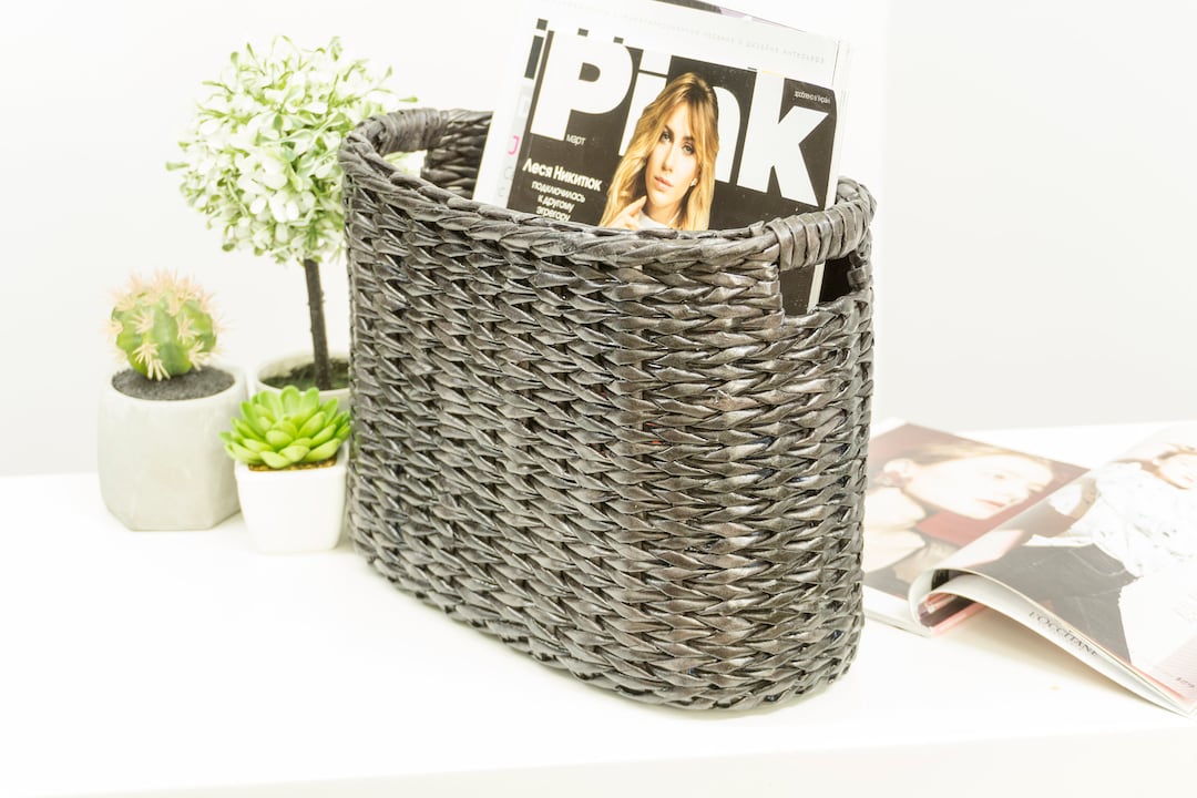 Wicker Magazine Rack, Oval Newspaper Basket, Paper Storage, Mail ...