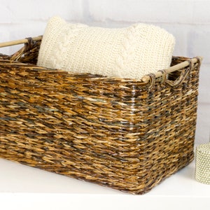 Large Rectangular Wicker Storage Basket With Label and Bamboo Handles ...