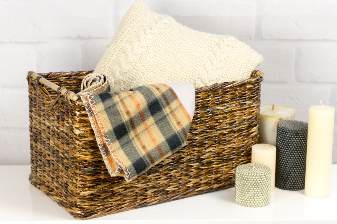 Large Rectangular Wicker Storage Basket With Label and Bamboo - Etsy