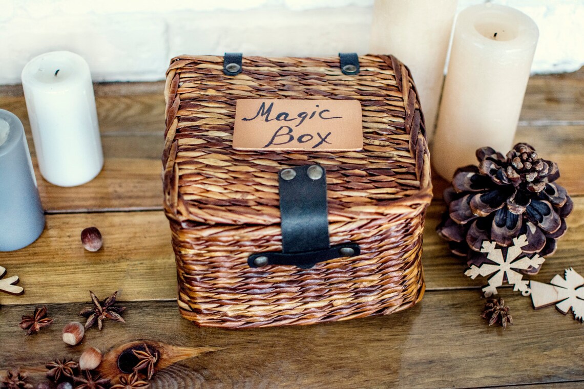 Catchall Box Wicker Small Square Storage Lidded Basket | Etsy