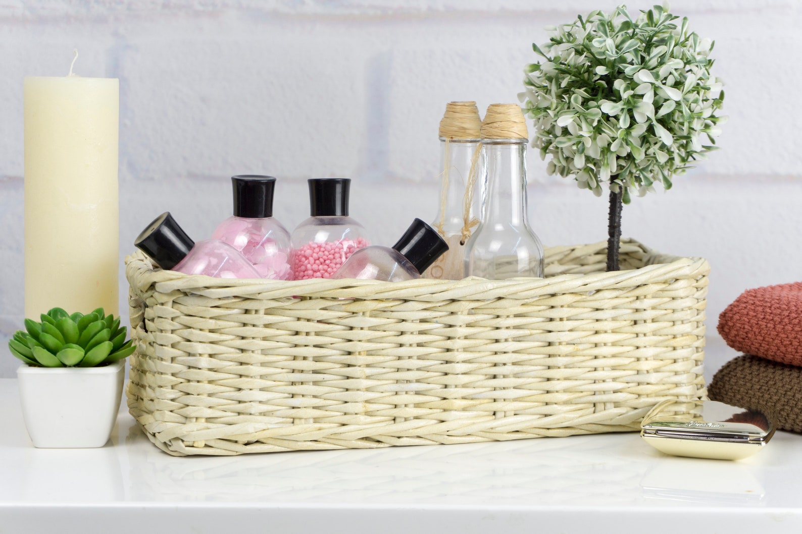 Vanity Decor Tray With Handles Bathroom Storage Wicker | Etsy
