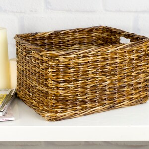 Wicker Storage Basket for Shelf, Closet Organizer With Label, Square ...