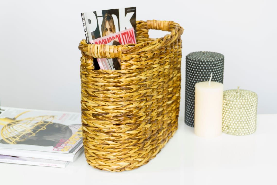 Magazine Holder, Wicker Magazine Rack, Oval Newspaper Basket, Paper ...
