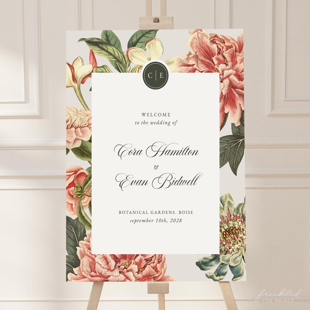Bohemian Floral Wedding Welcome Sign Template: Customizable Rustic ...