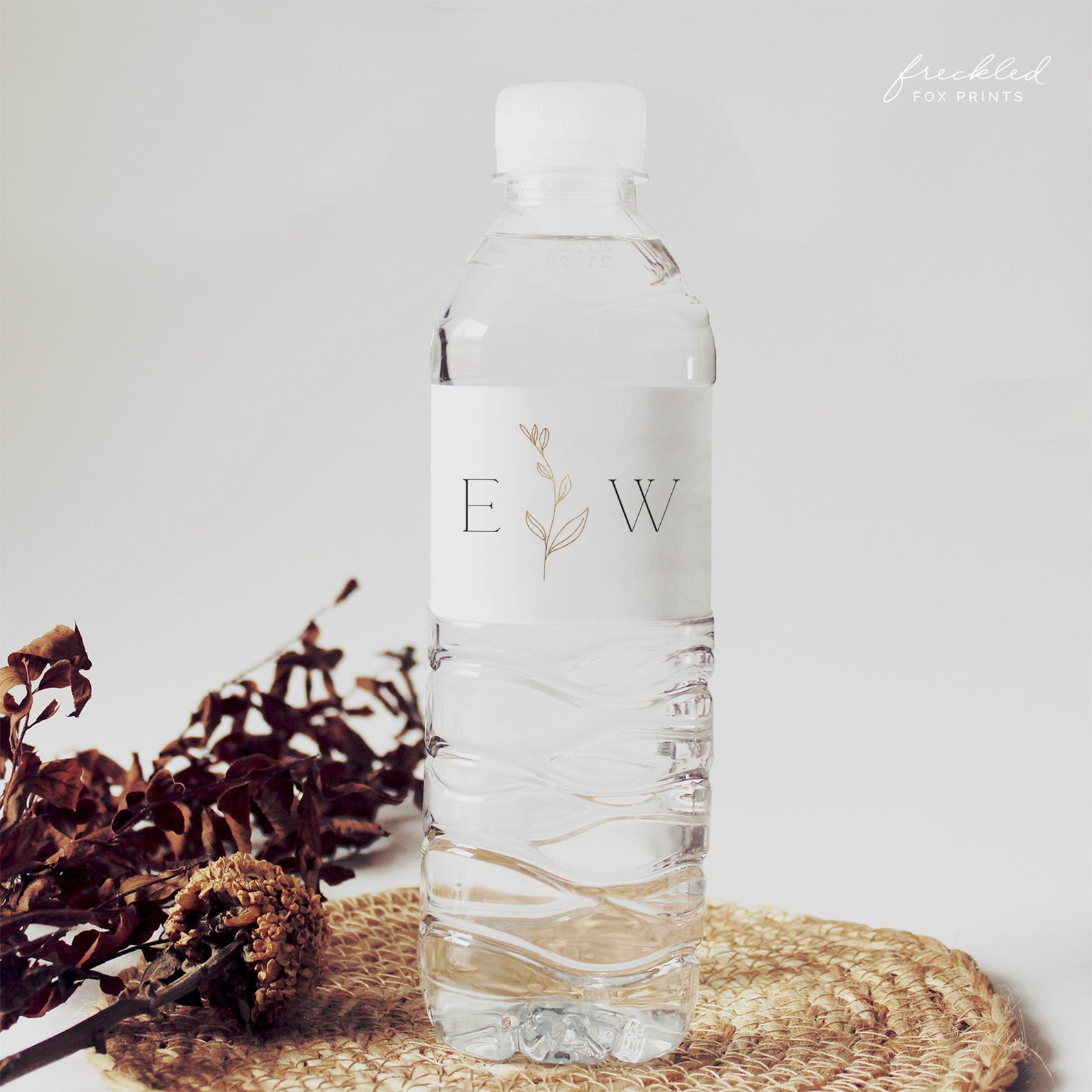 Personalized Botanical Monogram Water Bottle Labels | Printable Wedding ...