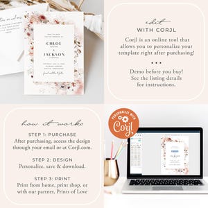 Art Deco Floral Monogram Wedding Thank You Card Template, ELO - Etsy