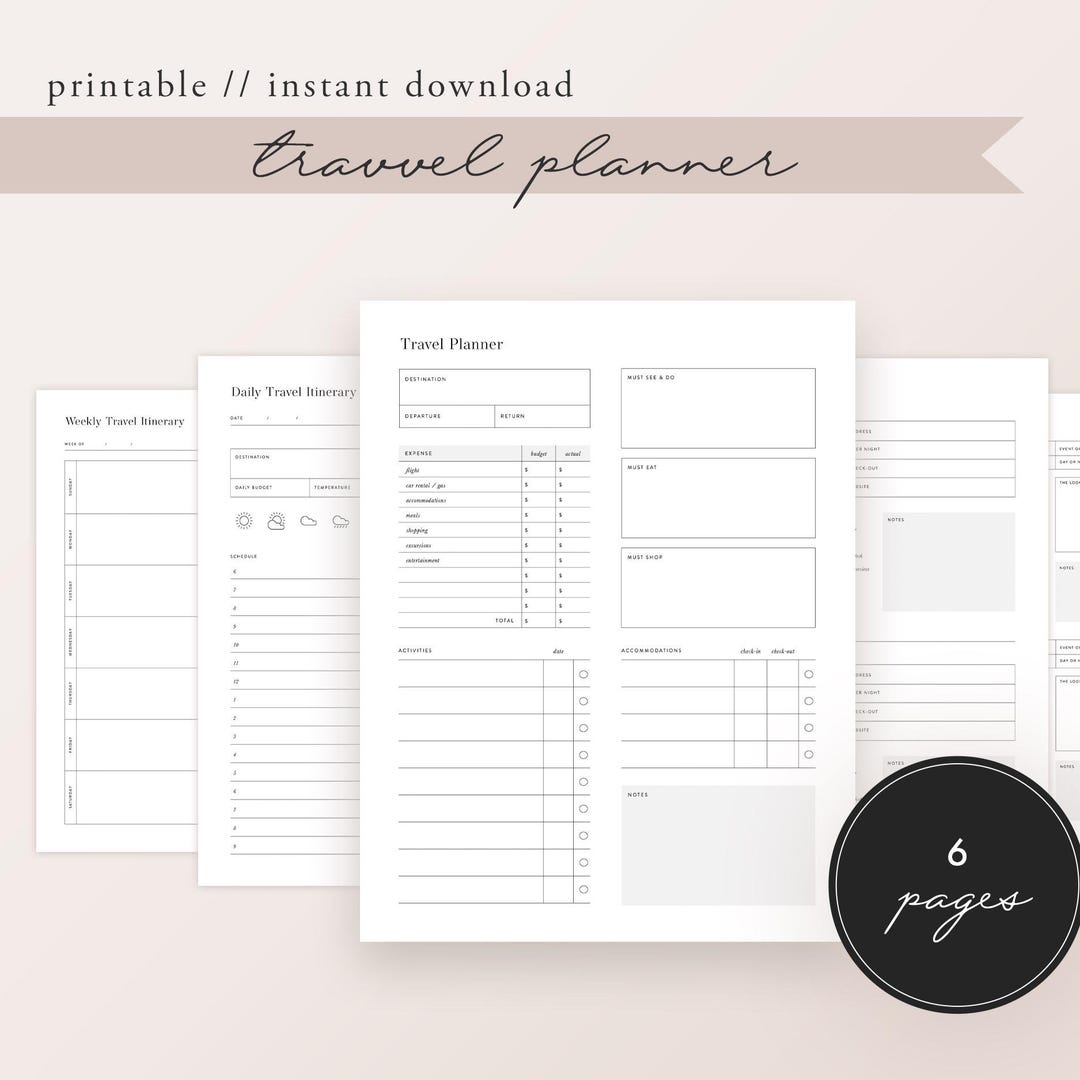 Printable Travel Organizer With Packing List and Vacation Itinerary - Etsy