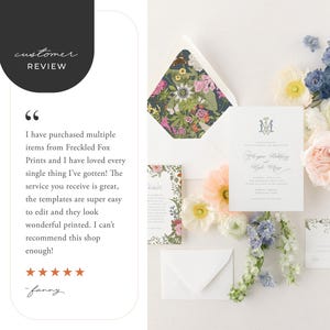 Art Deco Floral Monogram Wedding Thank You Card Template, ELO - Etsy