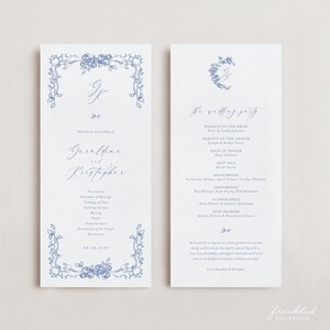 Printable Blue Regency Wedding Program Fan Template With Monogram, CHA ...