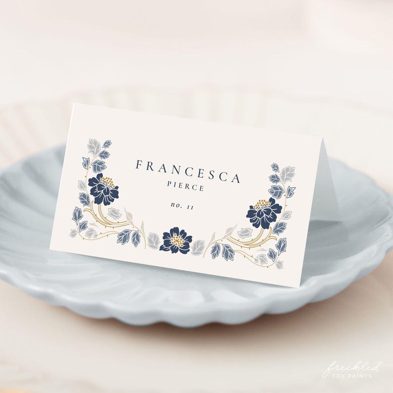Navy Blue Floral Wedding Invitation Bundle, Art Nouveau Gold Botanical ...