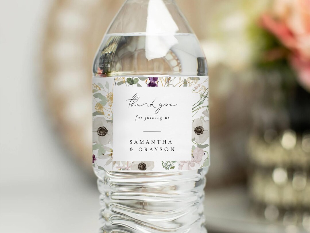 Floral Water Bottle Label, Water Bottle Label Template, Custom Water ...