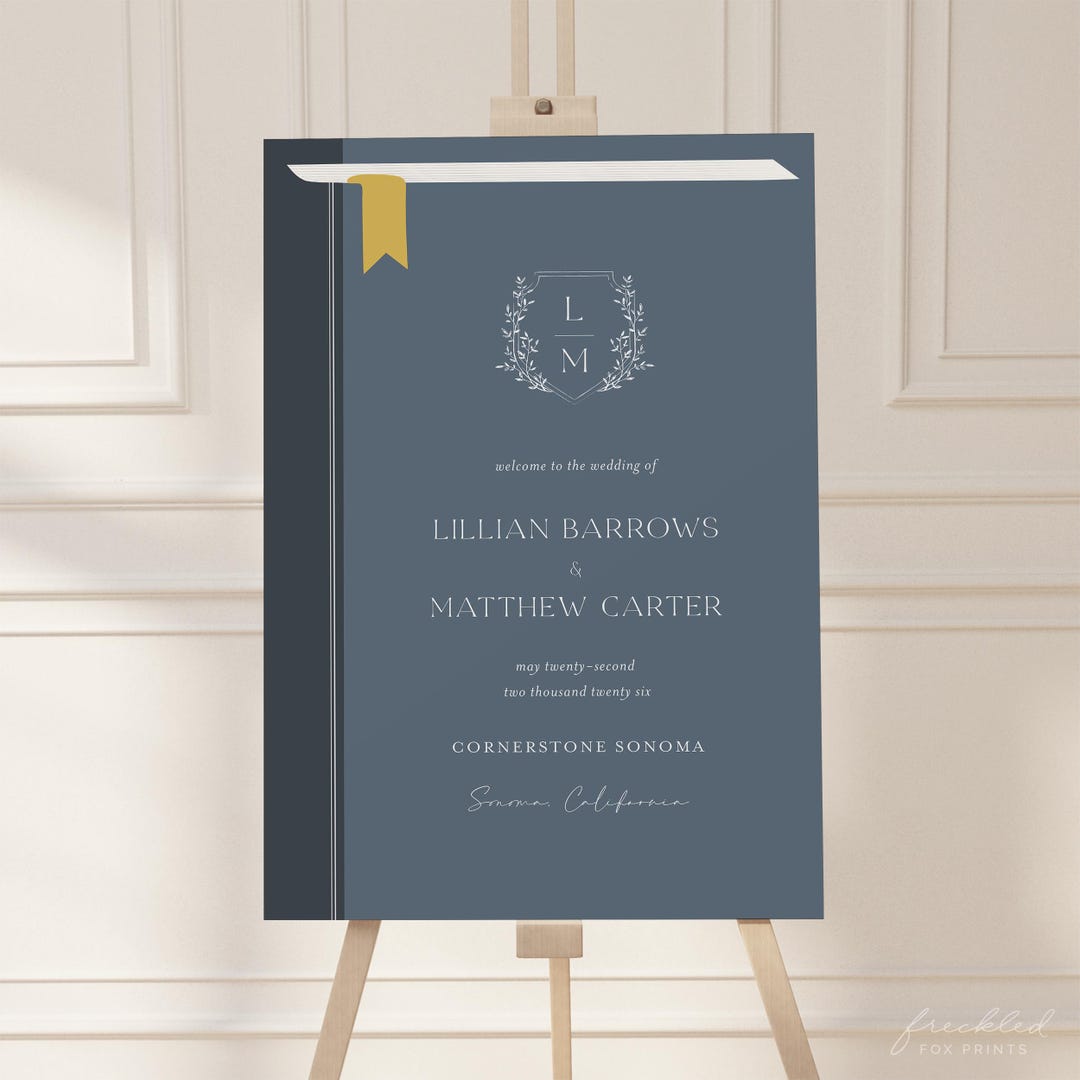 Elegant Literary Wedding Welcome Sign Template: Printable Book-themed ...