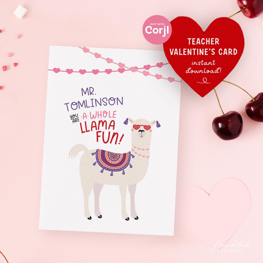 Printable Teacher Valentine Card | Hand Drawn Animal Design (editable ...