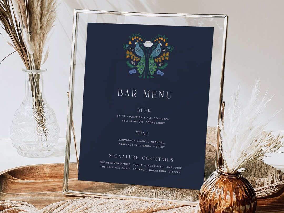 Plantilla de menú de bar menú de bar menú de bar de bodas - Etsy España