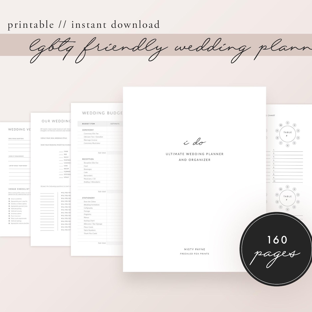 LGBTQ Wedding Planner: Printable Organizer With Checklists & Minimalist ...