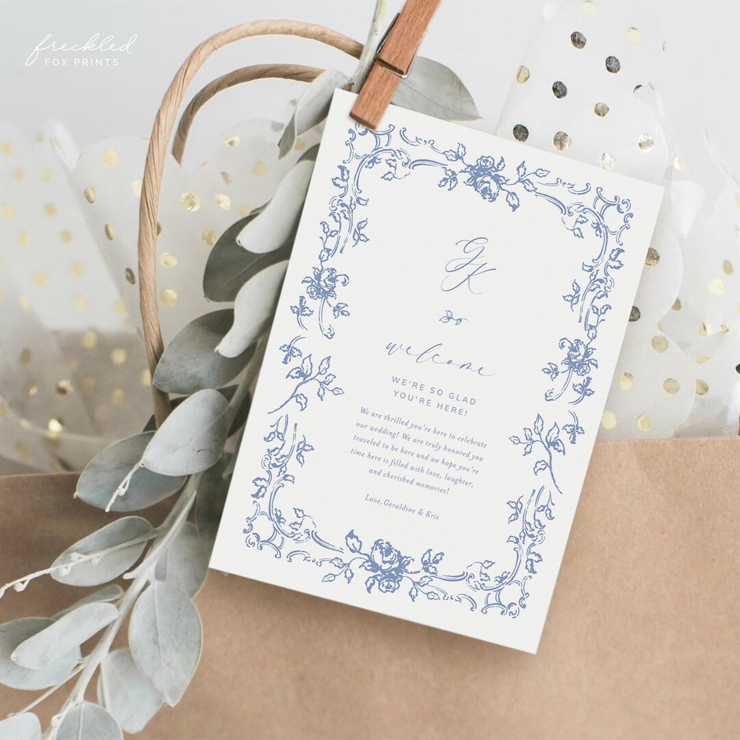 Blue Regency Wedding Weekend Itinerary and Welcome Card Template, CHA ...