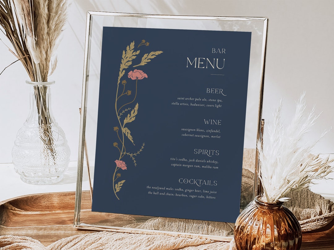 Vintage Art Nouveau Bar Menu, Bar Menu Template, Vintage Wedding Bar ...