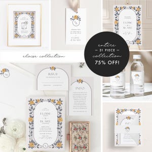 Art Deco Floral Monogram Wedding Thank You Card Template, ELO - Etsy